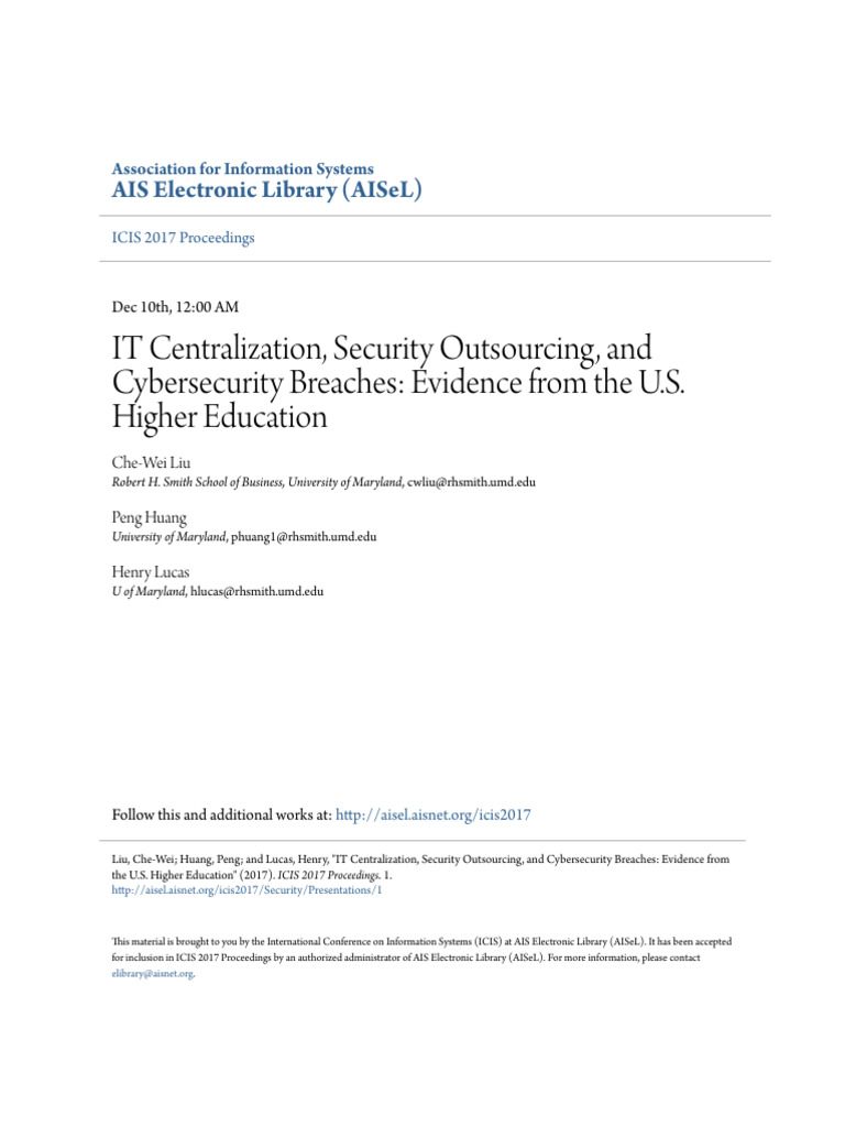 IT Centralization Security Outsourcing and Cybersecurity Breach | PDF | Computer Security | Security