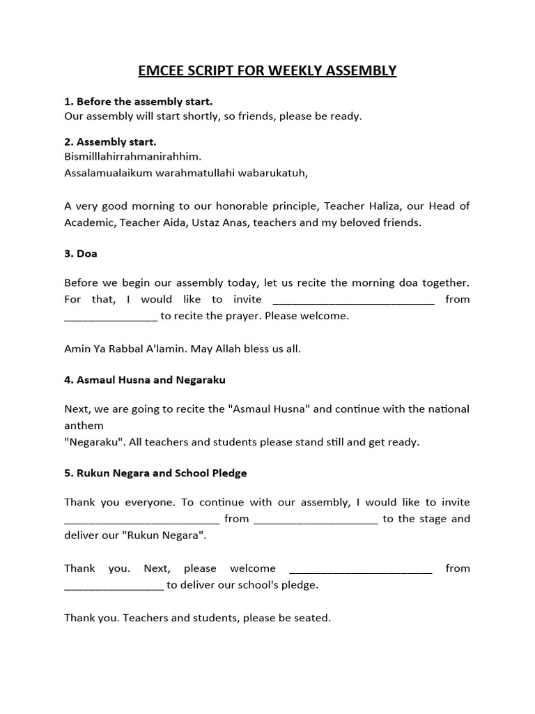 Secondary English EMCEE Script | PDF