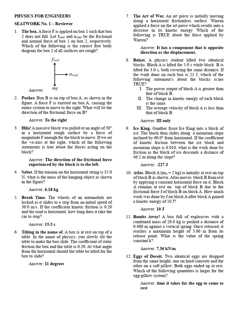 Physics for Engineers: Problem Review | PDF | Friction | Force