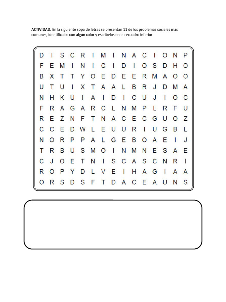 Sopa de Letras Problemas Sociales | PDF