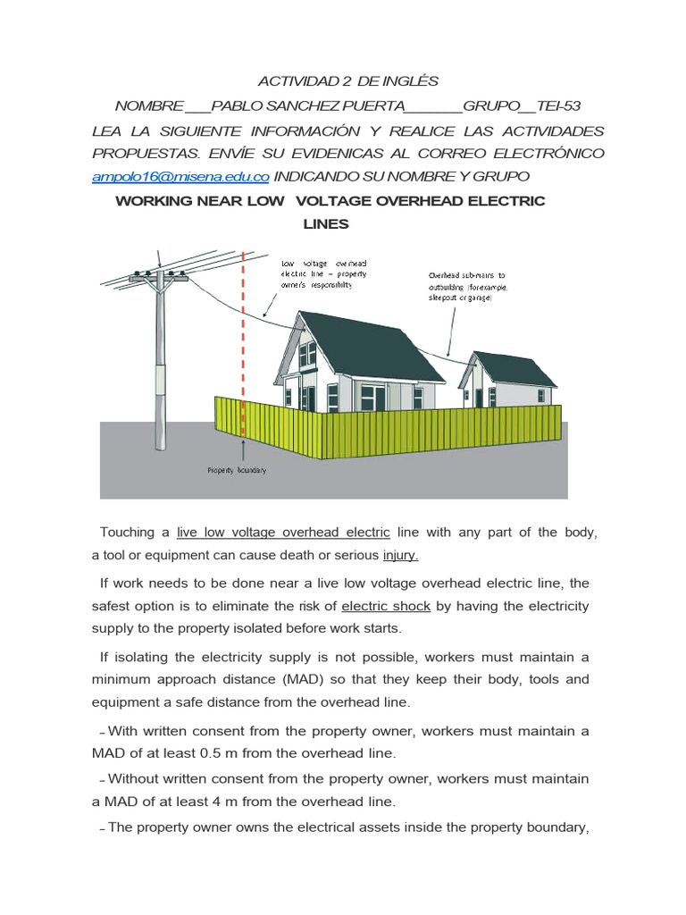 Act Working Near Low Voltage Overhead Electric Lines 1 Pablo Sanchez