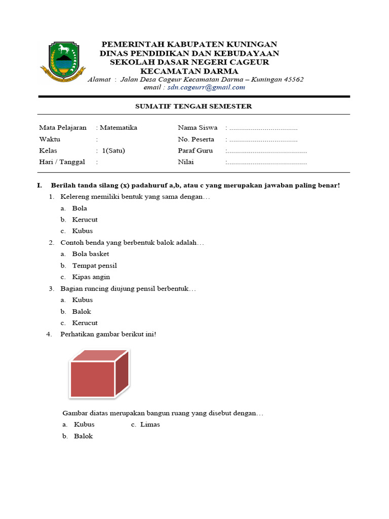 STS MATEMATIKA Kelas 1 | PDF | Olahraga & Rekreasi | Griya & Taman