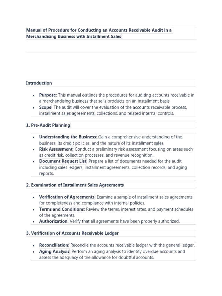Manual of Procedure For Conducting An Accounts Receivable Audit in A ...