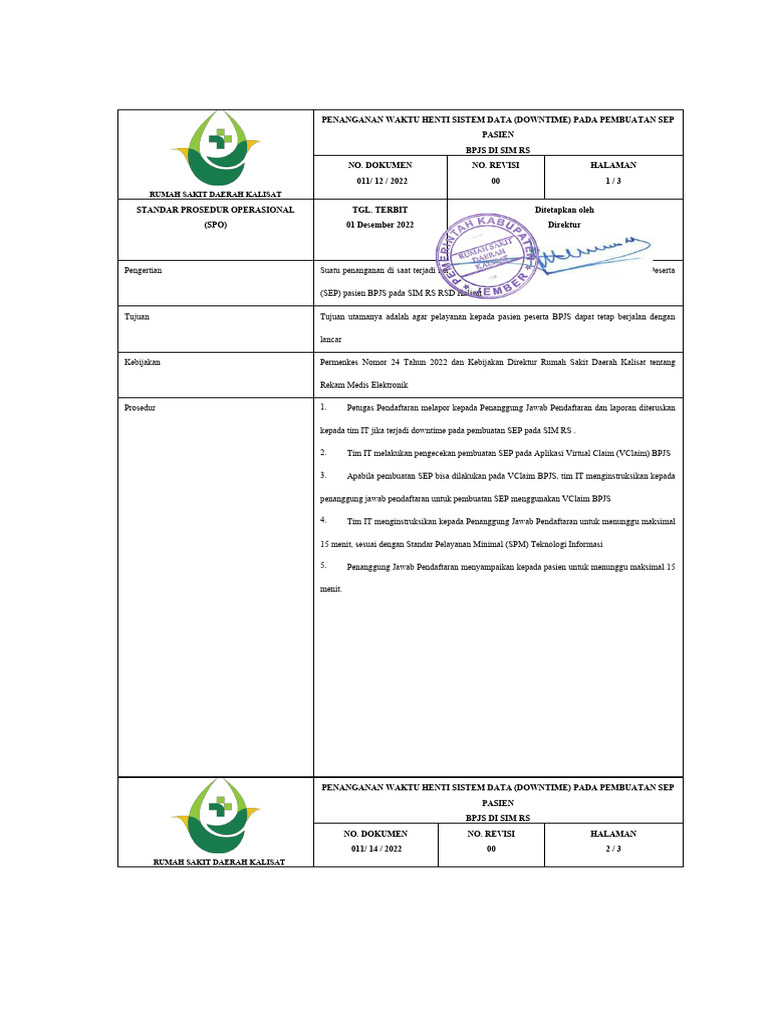 Mrmik 13.1.a Spo Penanganan Waktu Henti Sistem Data (Downtime) Pada Pembuatan Sep Pasien | PDF