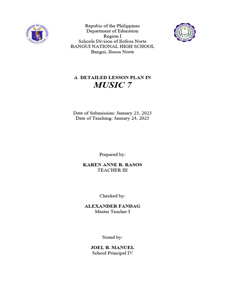Detailed Music Lesson Plan for Grade 7 | PDF | Learning | Rhythm