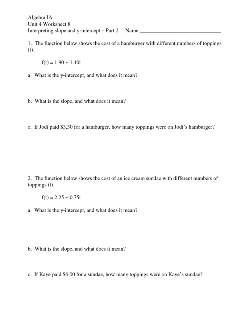 Interpreting Slope and Y-Intercept | PDF | Fee | Mathematical Objects Interpreting Slope and Y-Intercept | PDF | Fee | Mathematical Objects