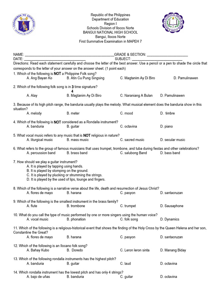 MAPEH 7 Summative Exam Guide | PDF | Physical Fitness | Flexibility ...