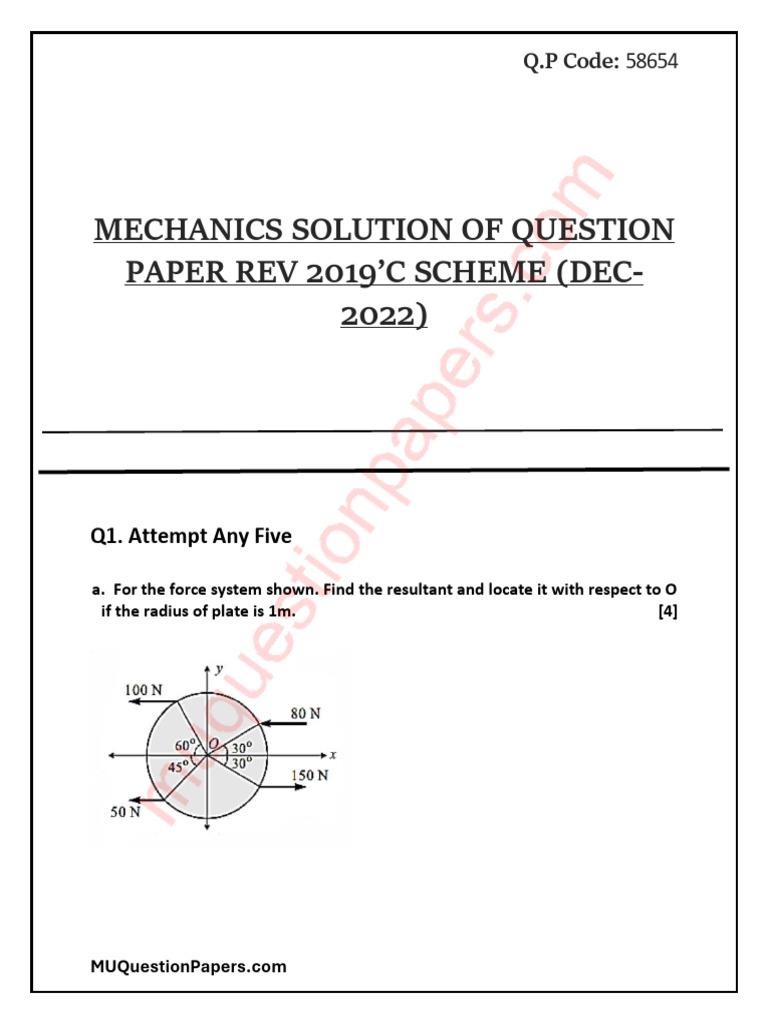 Be First Year Engineering Semester 1 2022 December Engineering Mechanics Emrev 2019c Scheme ...