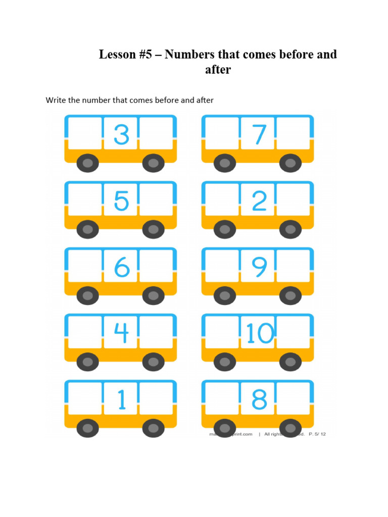 Before and After Numbers Lesson | PDF
