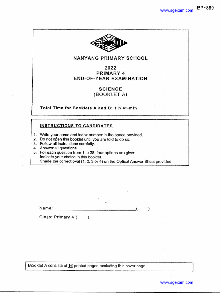 2022 P4 Science Semestral Assessment 2 Nanyang | PDF