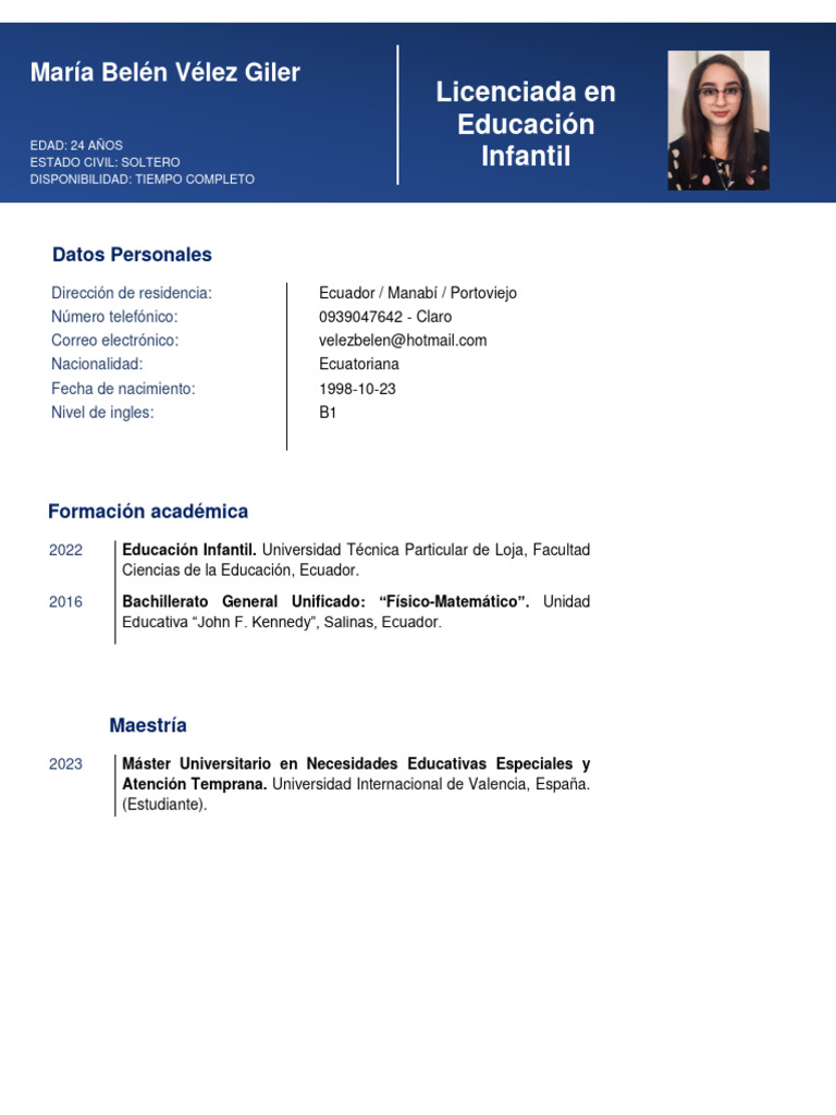 CV Maria Belen Velez | PDF | Aprendizaje