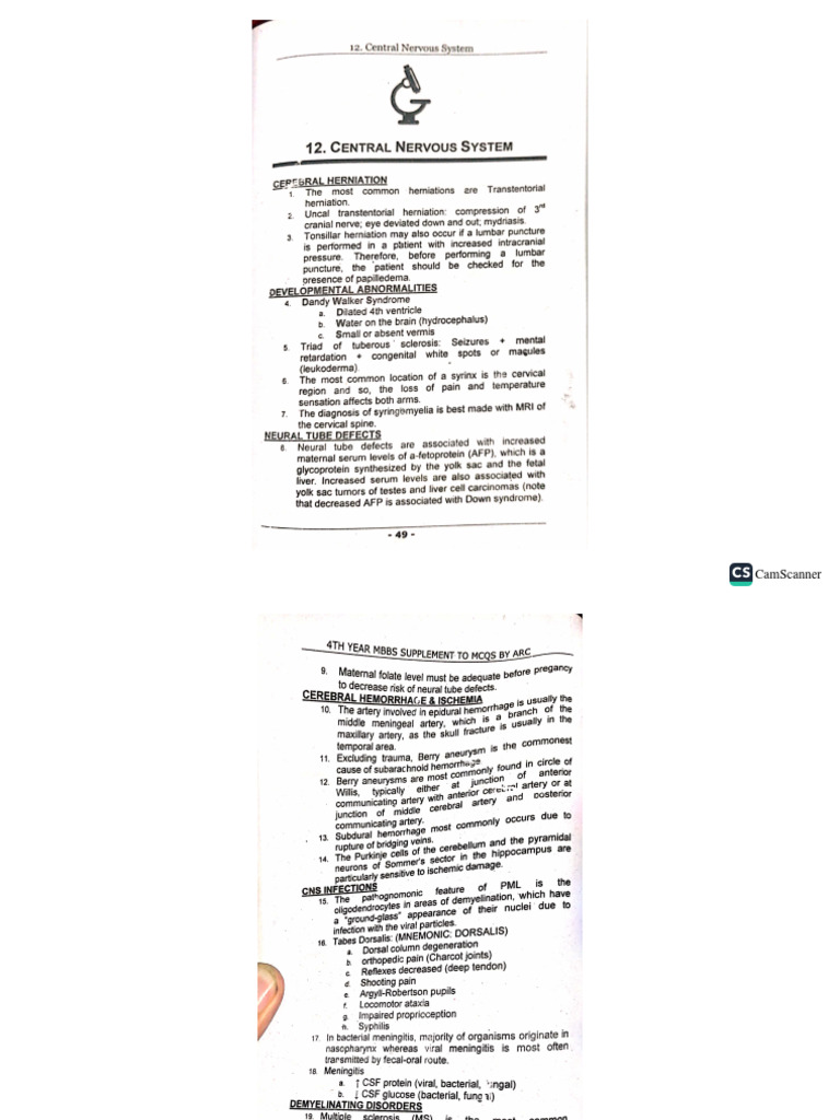 CNS Pathology MCQS Nuggets | PDF