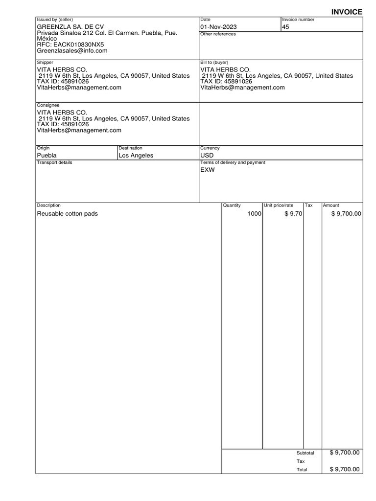 Ejemplo Factura Comercial | PDF