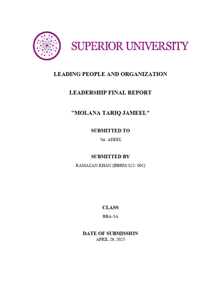 Leadership Final Report Molana Tariq Jameel | PDF | Leadership | Extraversion And Introversion