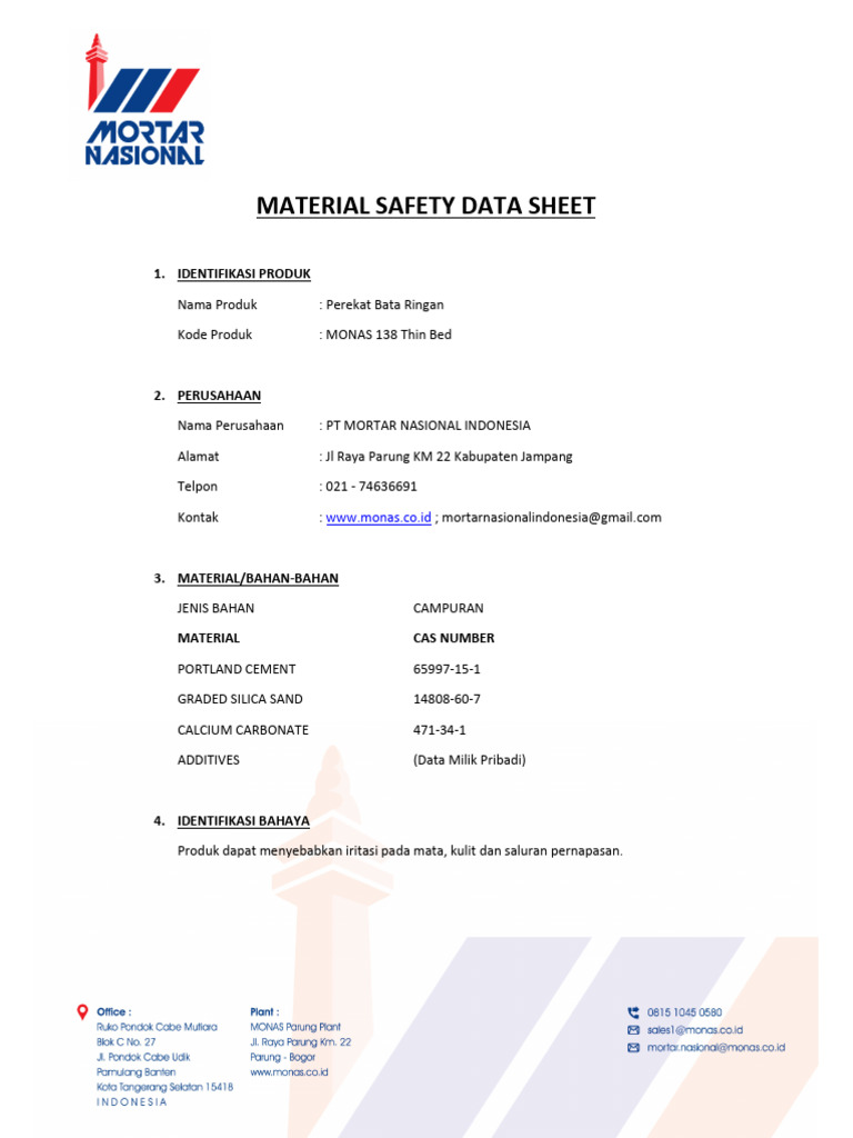 MSDS Monas 138 Thin Bed | PDF | Kesehatan Holistik | Sains & Matematika