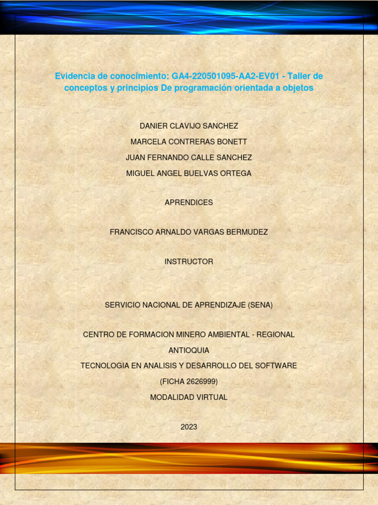 Evidencia de conocimientoGA4-220501095-AA2-EV01 - Taller de Conceptos y Principios de ...