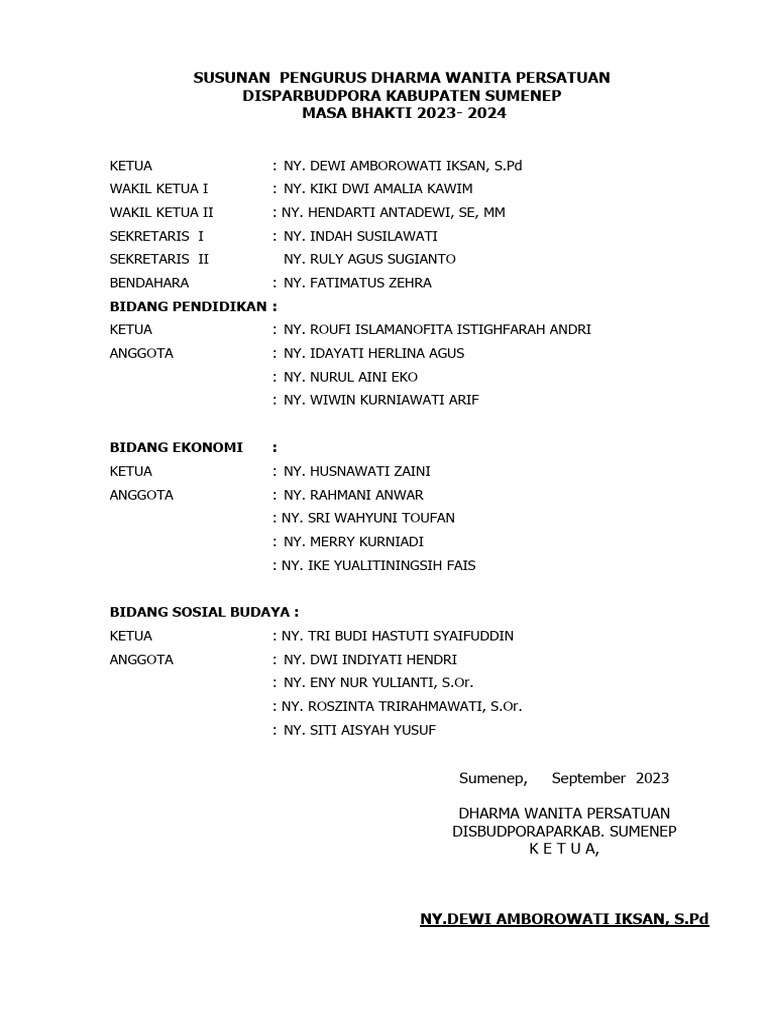 Pengurus Dharma Wanita Sumenep | PDF | Ilmu Sosial