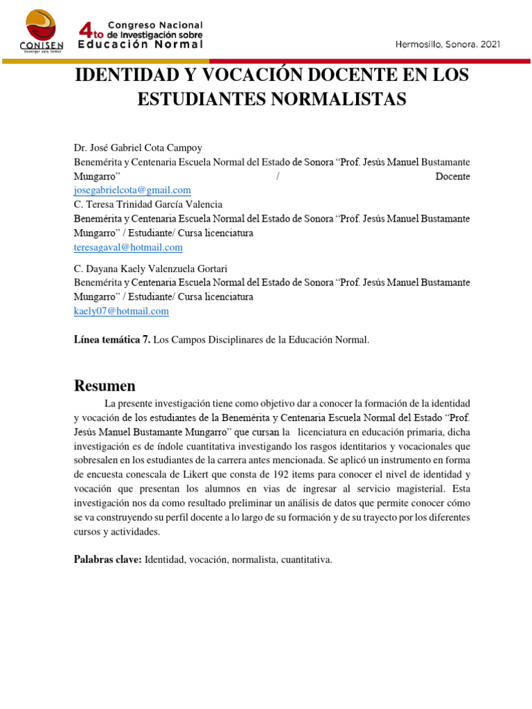 Identidad y Vocación Docente en Los Estudintes Normalistas | PDF ...