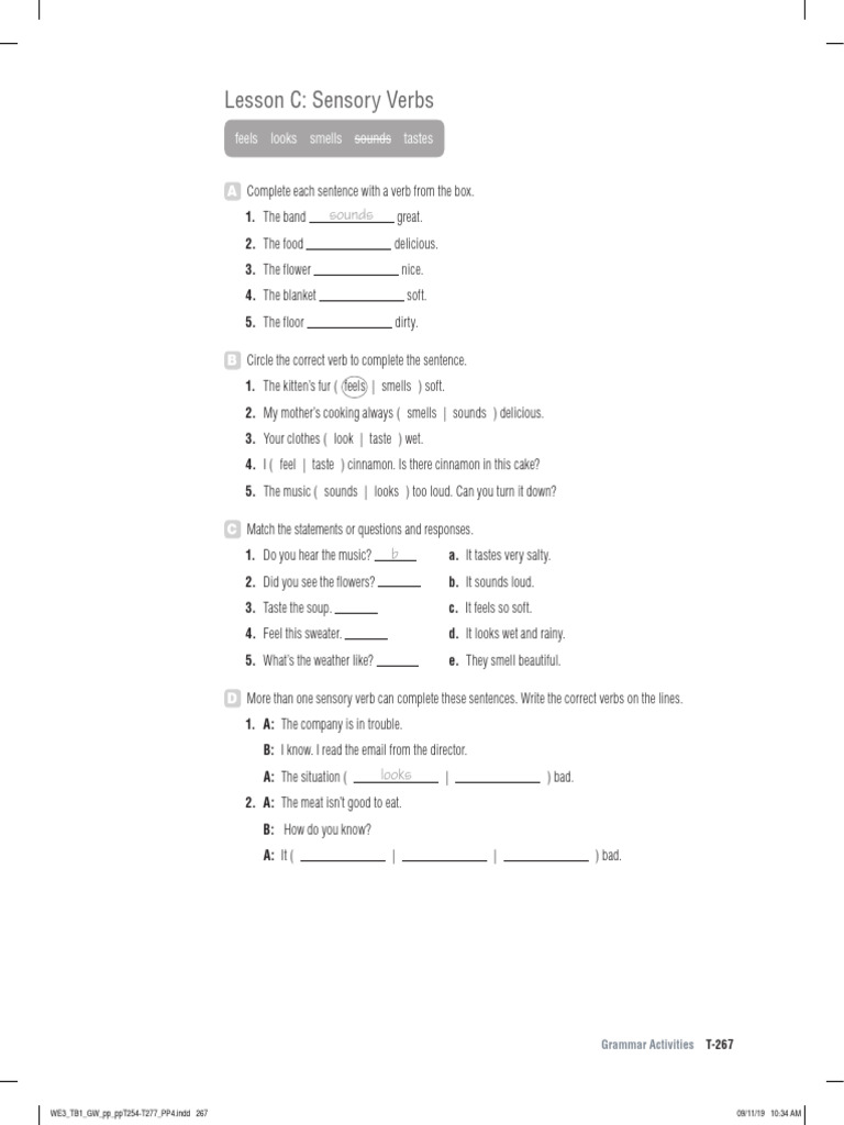 World English 3e Level 1 Grammar Activities Unit 7 Lesson C | PDF ...