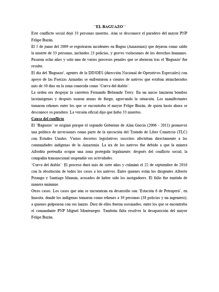 EL BAGUAZO - Conflicto Social | PDF | Perú | Gobierno