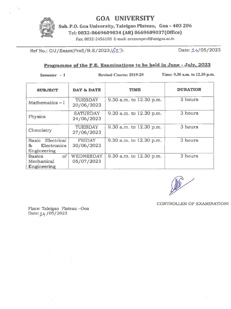 Exam Time Table June July 19-20 | PDF