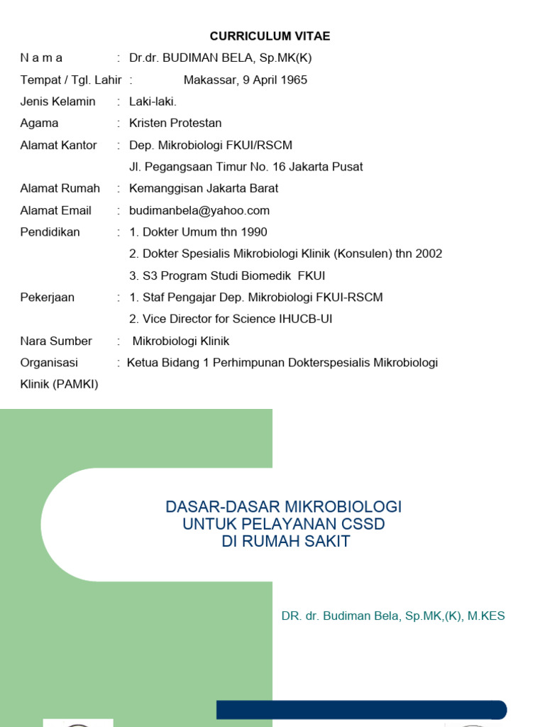 Dr. Budiman Bela, SP - MK, M.KES - HUBUNGAN MIKROBIOLOGI DENGAN CSSD ...