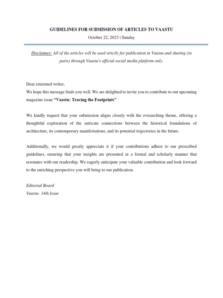 Guidelines - Vaastu 14th Issue - Editorial Board | PDF | Design | Dystopia