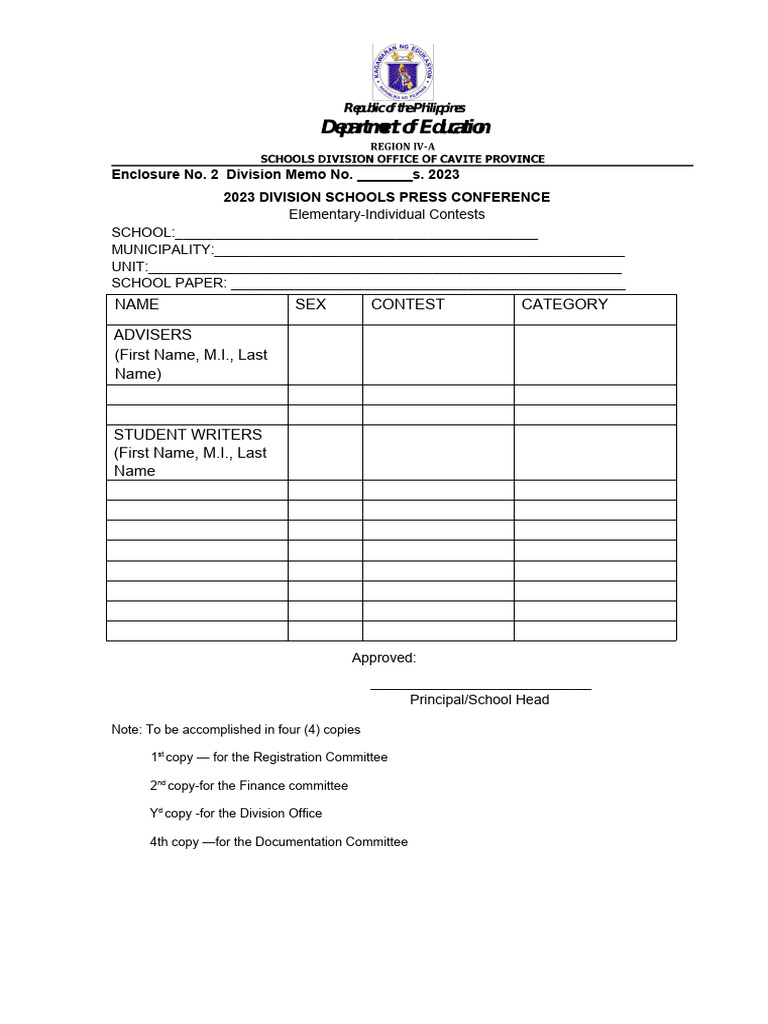 2023 Division Schools Press Conference Form | PDF