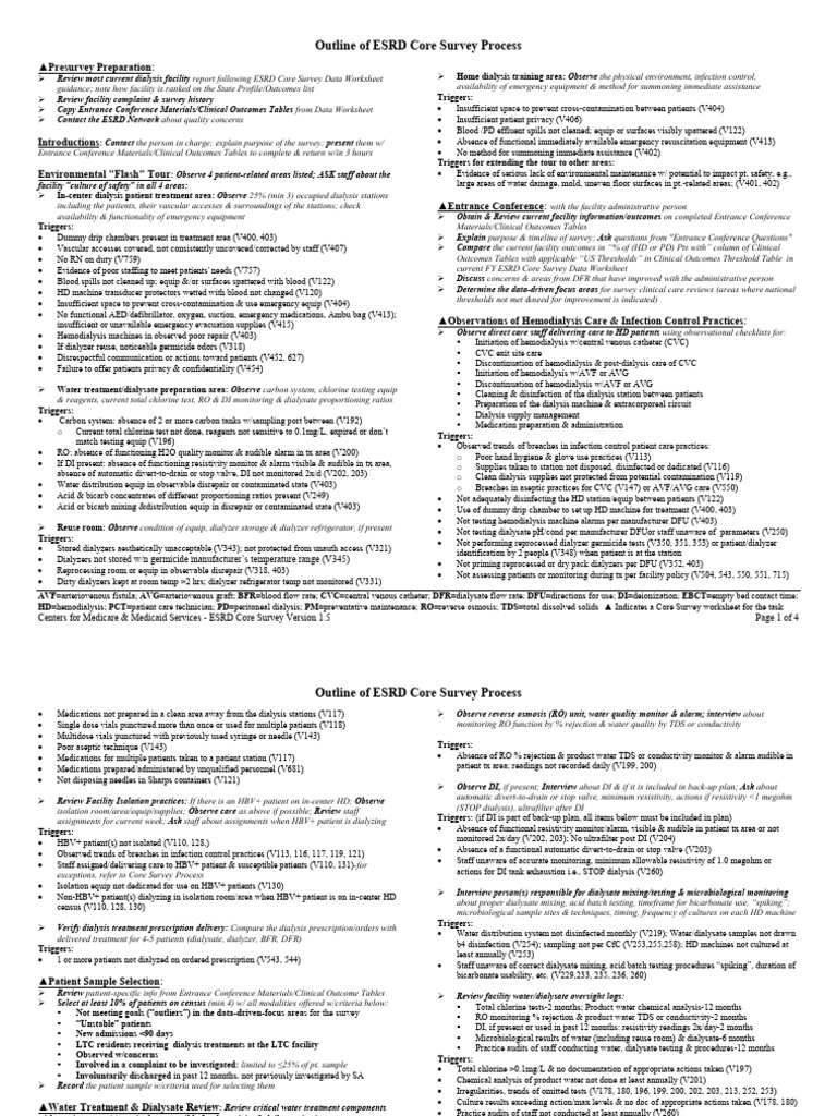 ESRD Core Survey Process Overview | PDF | Hemodialysis | Medicine