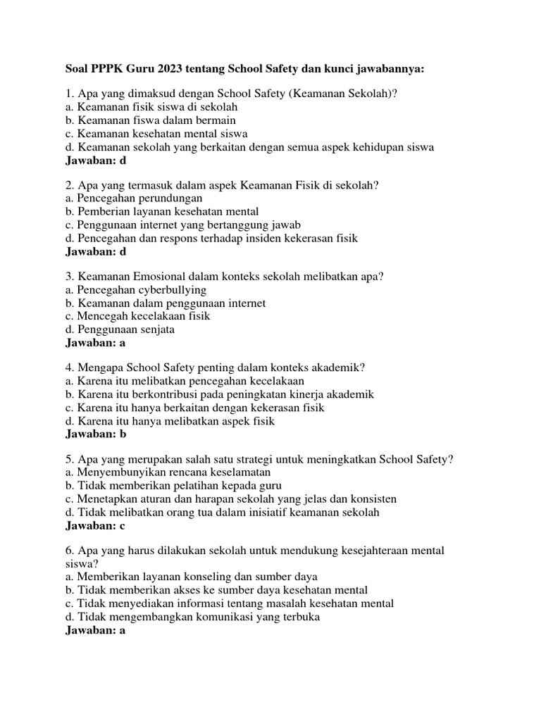 36 Soal PPPK Guru 2023 Tentang School Safety | PDF