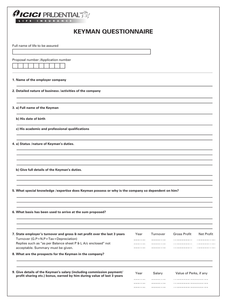 KeyMan Questionnaire | PDF | Salary | Revenue
