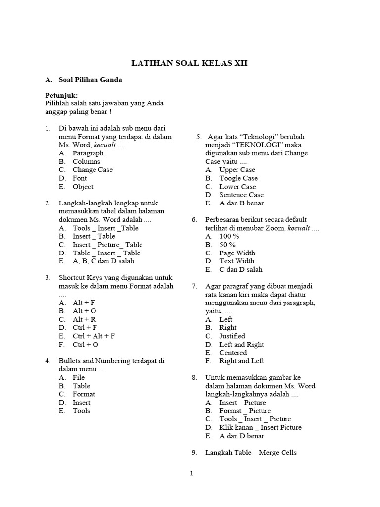 Latihan Soal Kelas Xii | PDF | Metode & Bahan Ajar