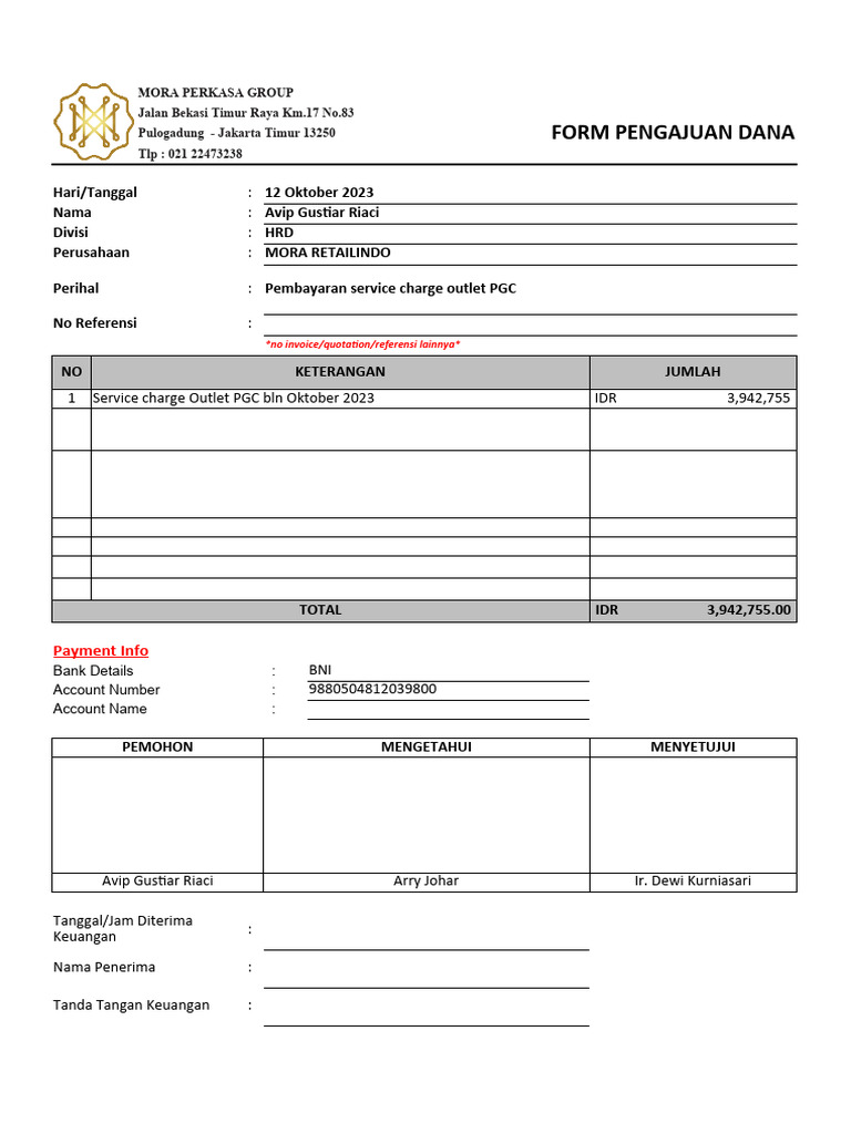 Form Pengajuan Dana | PDF