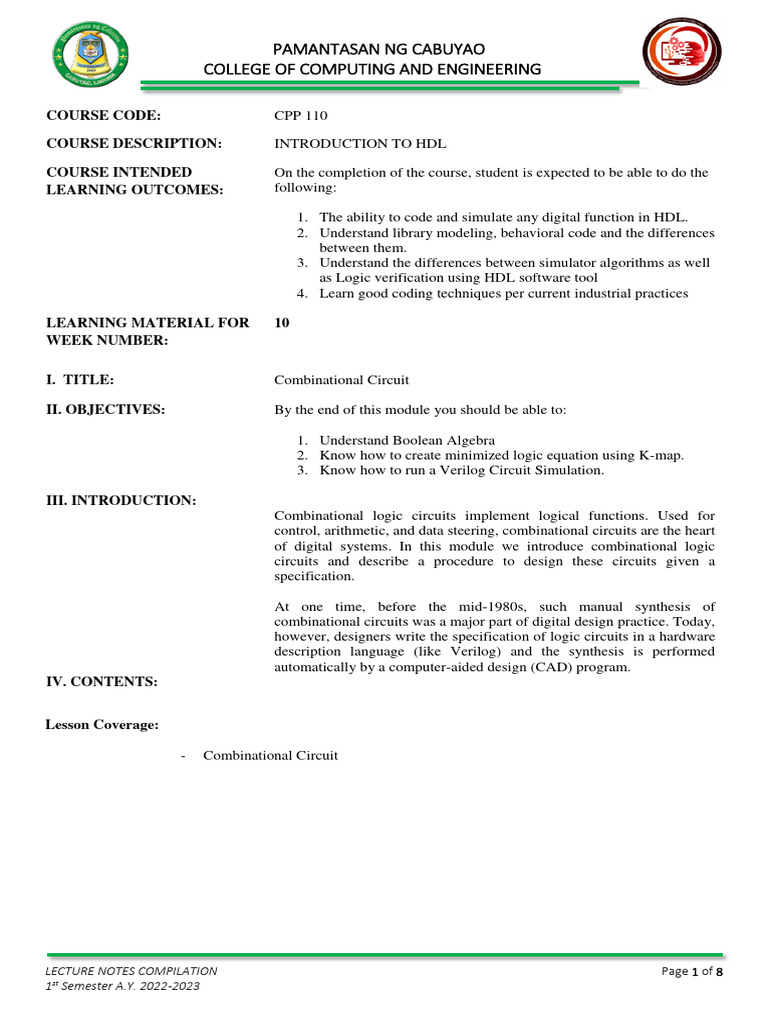 Week10 Module10 | PDF | Electronic Circuits | Logic Gate