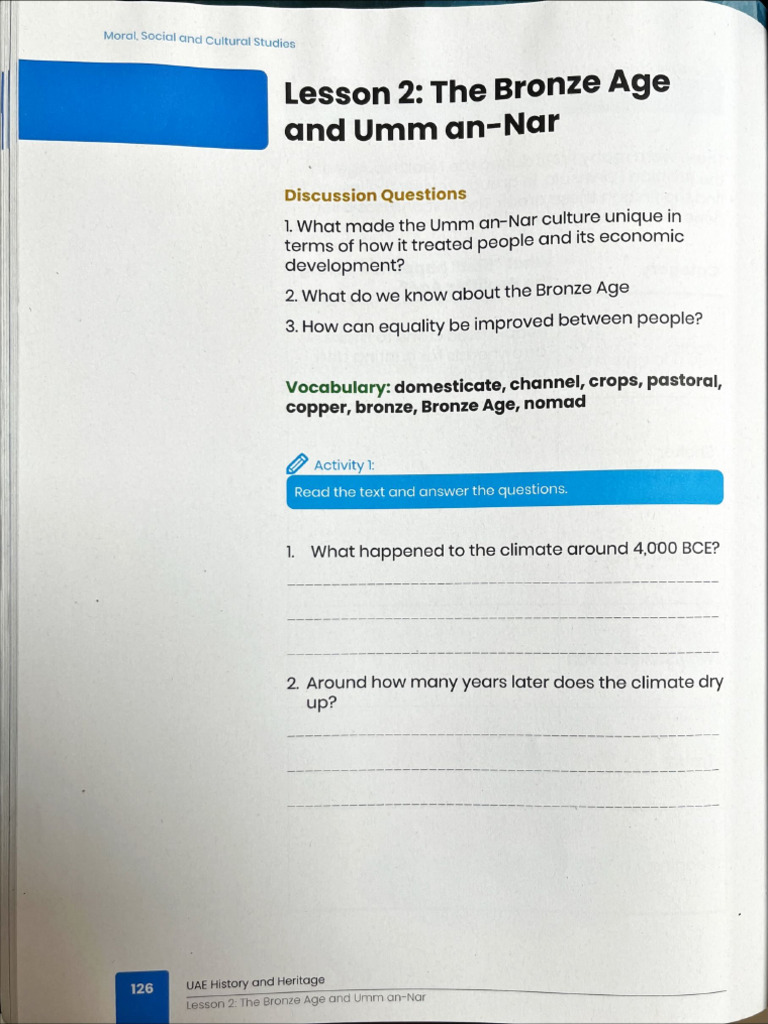 UAE SST - Volume 1 - Lesson 2 - The Bronze Age and Um-An Nar | PDF