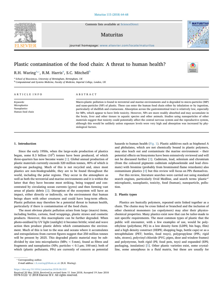 2018 - Waring Et Al. Plastic Contamination of The Food Chain - A Threat ...