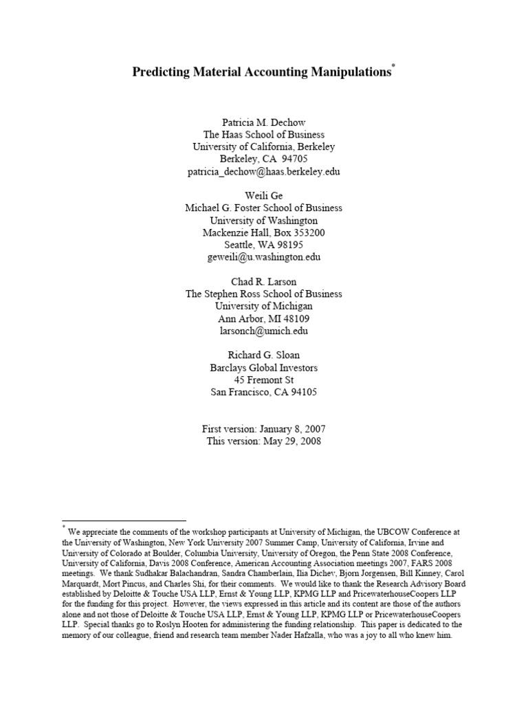 Patricia Dechow - Paper | PDF | U.S. Securities And Exchange Commission ...