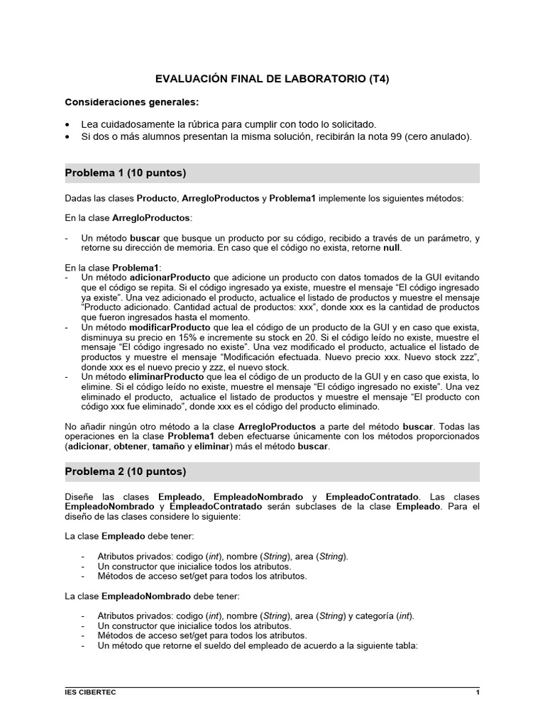 Modelo Examen | PDF | Constructor (Programación Orientada a Objetos) | Programación