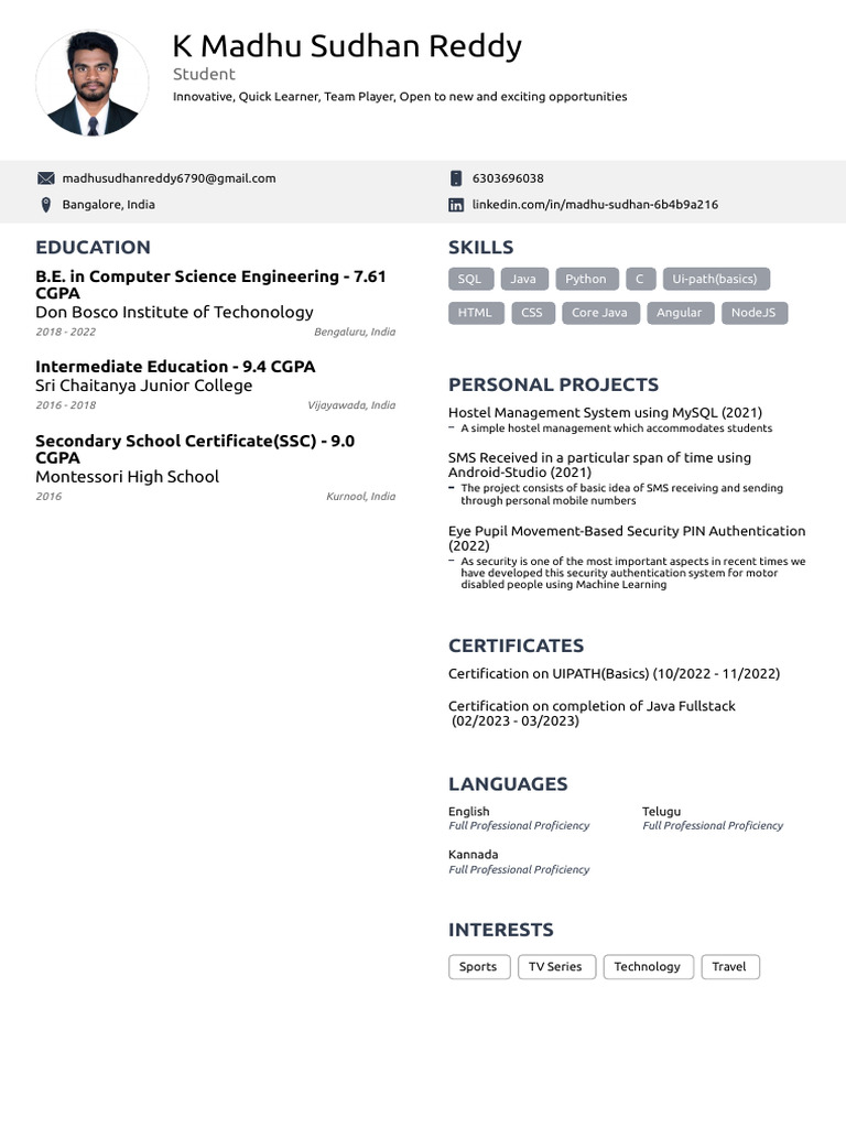 K Madhu Sudhan Reddy - Resume | PDF