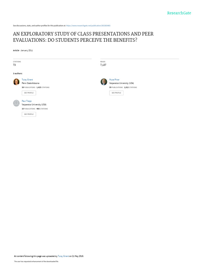 An Exploratory Study of Class Presentations and Peer Evaluations | PDF ...