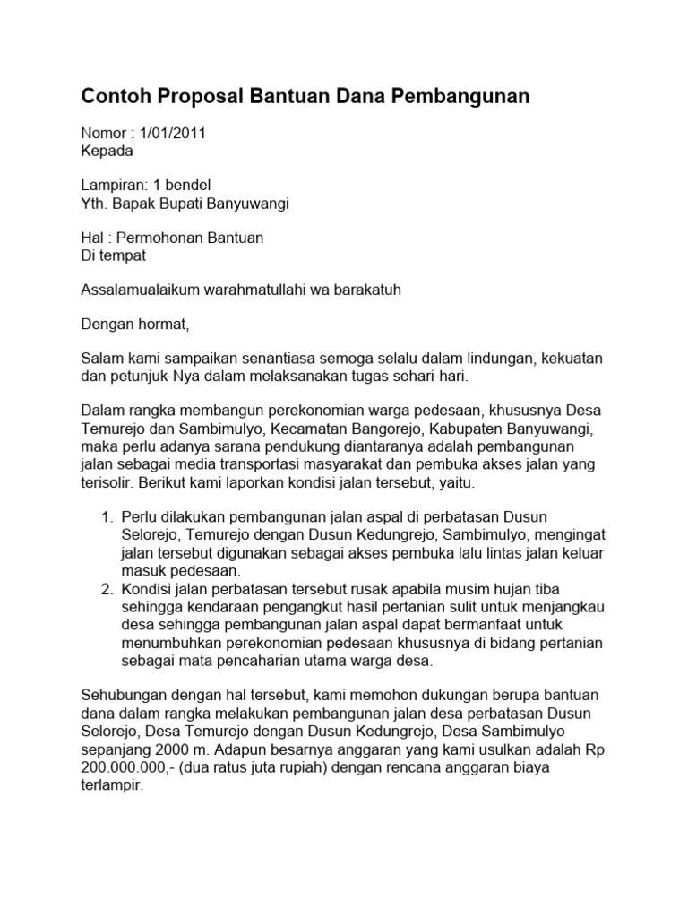 Contoh Proposal Bantuan Dana Pembangunan | PDF