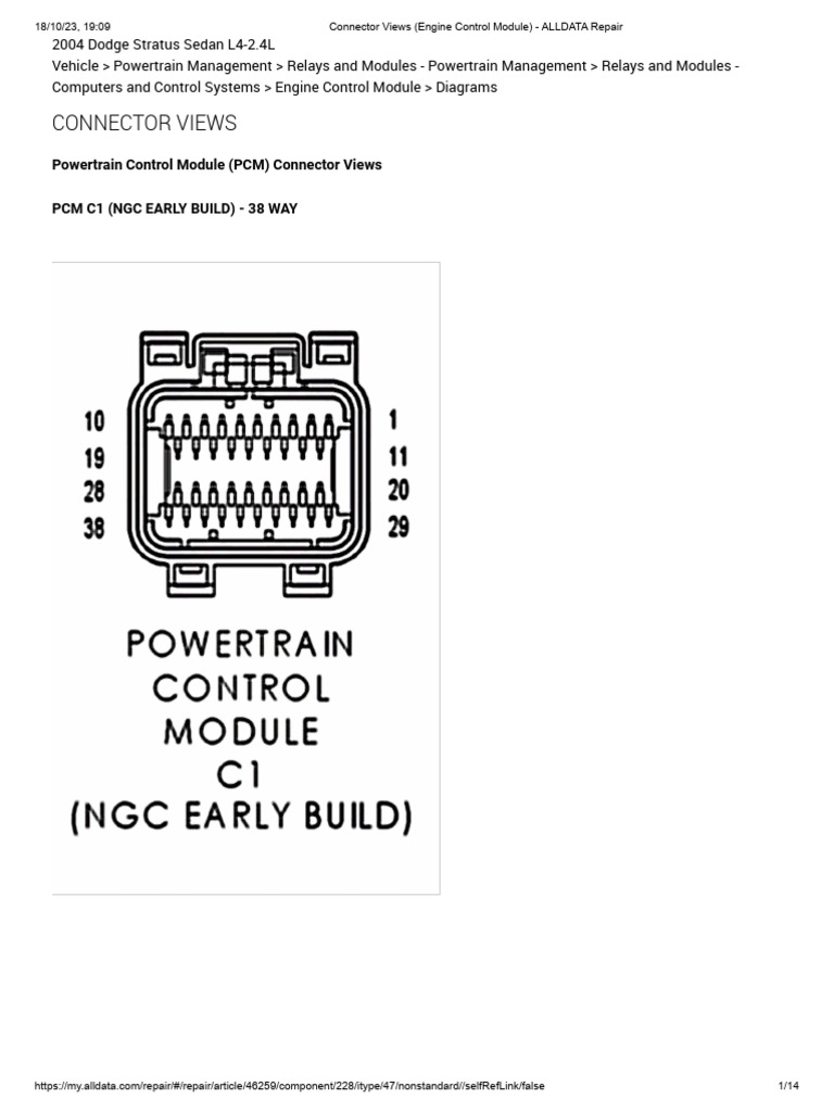 Connector Views (Engine Control Module) Stratus 2004 | PDF | Automotive ...