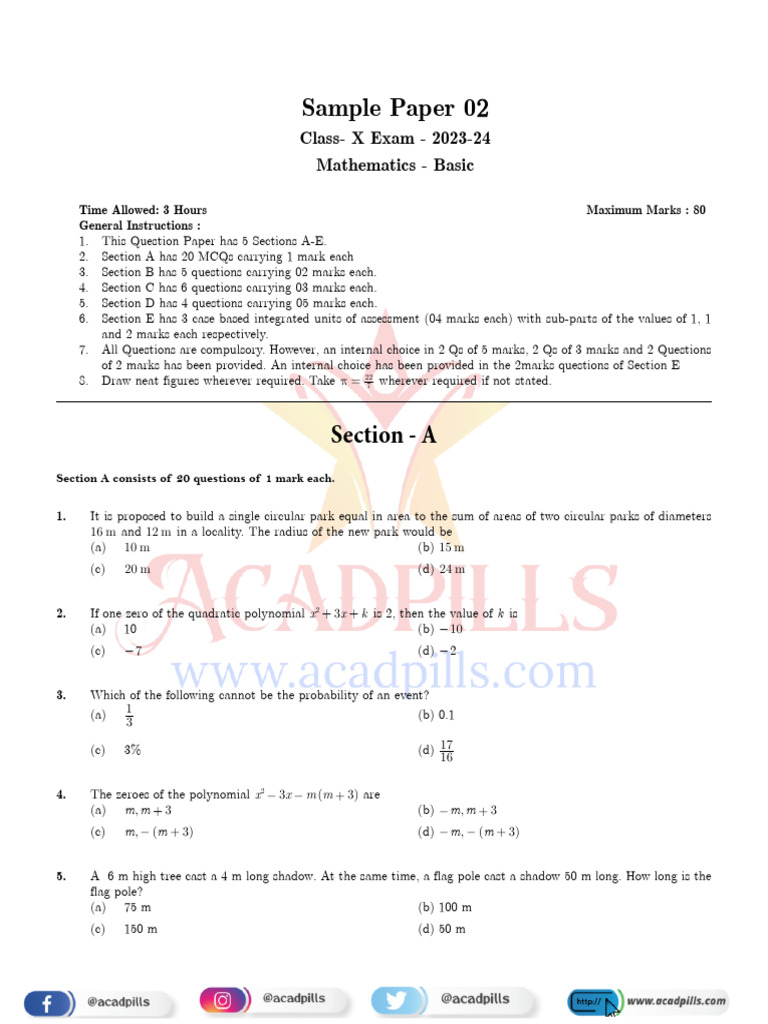 Class X Maths Sample Paper 2023-24 | PDF | Bakery | Triangle