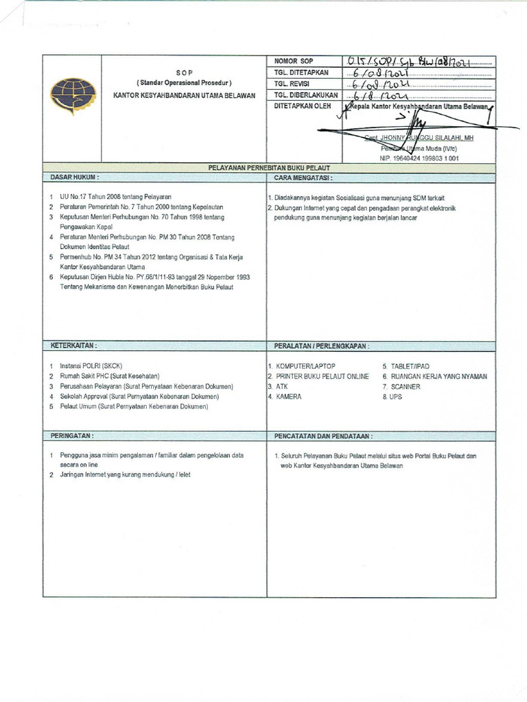 Sop Revisi Pelayanan Penerbitan Buku Pelaut | PDF