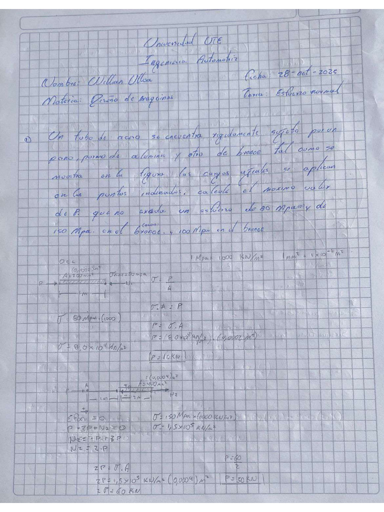 Esfuerzos Normales Ejercicios Resueltos | PDF