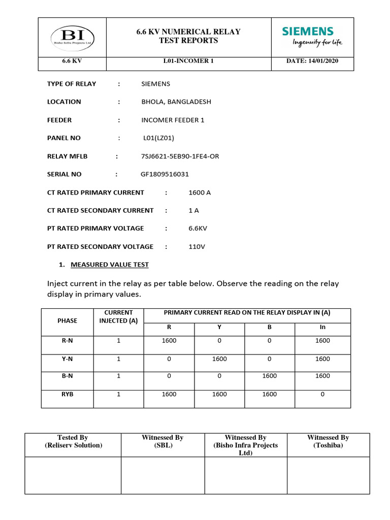 Feeder Protection Sample Test Report | Download Free PDF | Electronic ...