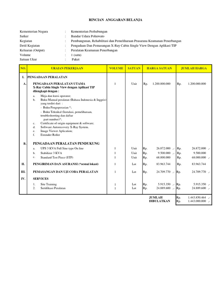 RAB Pengadaan X-Ray Cabin Penerbangan | PDF