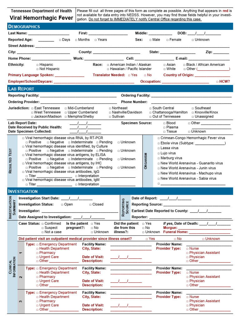 VHF Case Report Form | PDF | Emergency Department | Virus