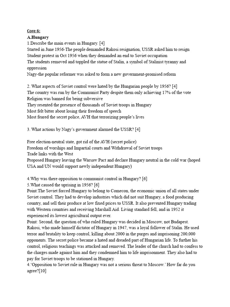 Core 6 Questions | PDF | Soviet Union | World Politics