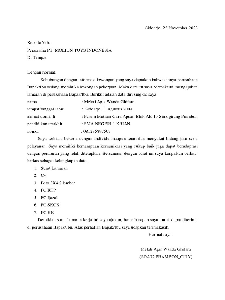 Surat Lamaran Dan Data Diri | PDF